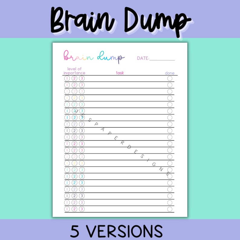 Printable Brain Dump Bundle: Task List & Productivity Planner (digital ...