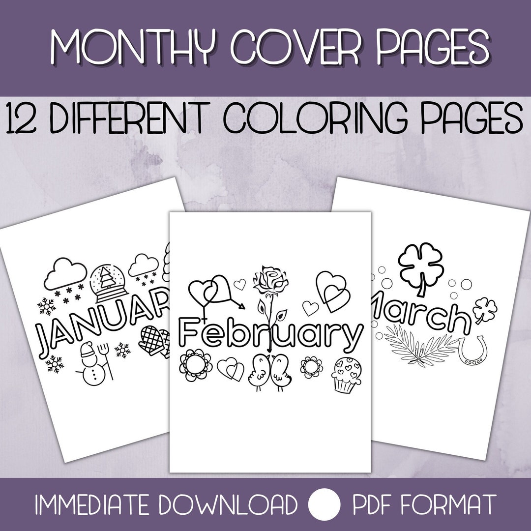 Monthly Cover Pages, Monthly Coloring Pages - Etsy