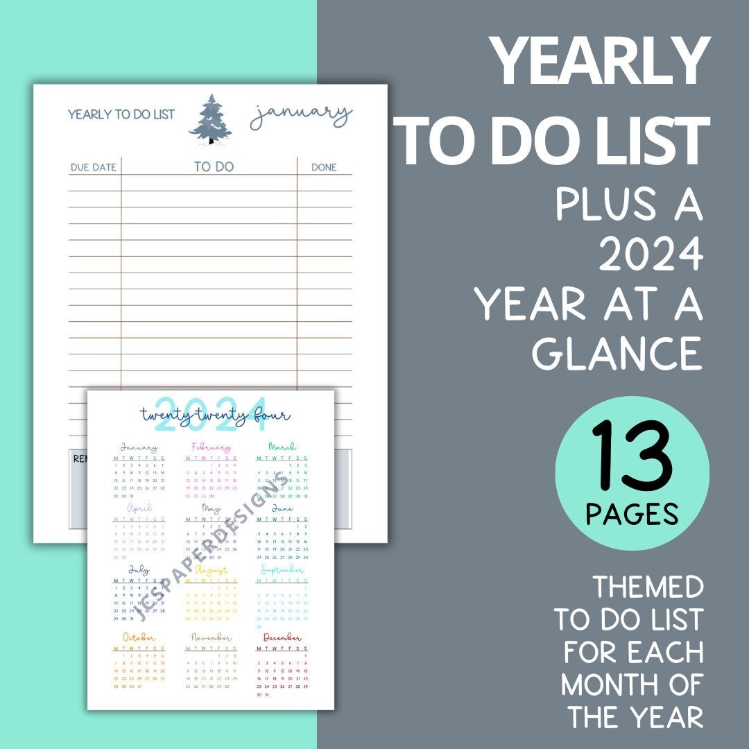 Yearly to Do List, Monthly Task Log, Reminder List, Planner Insert ...