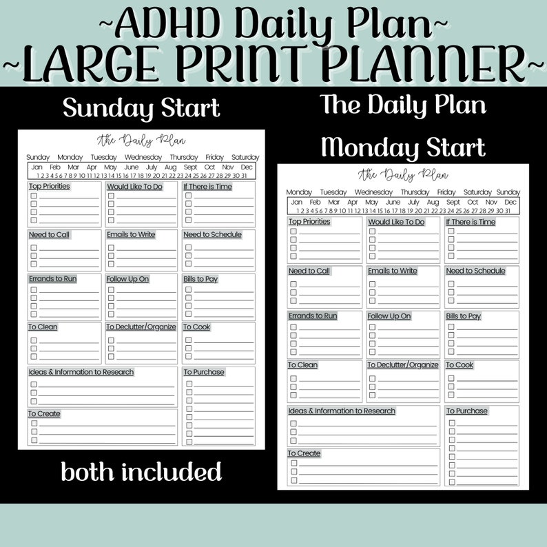 ADHD LARGE PRINT Daily Planner to Do List Productivity Day - Etsy