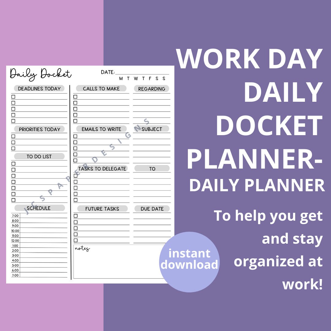 Work Day Planner: Daily Docket, Task List (printable PDF) - Etsy