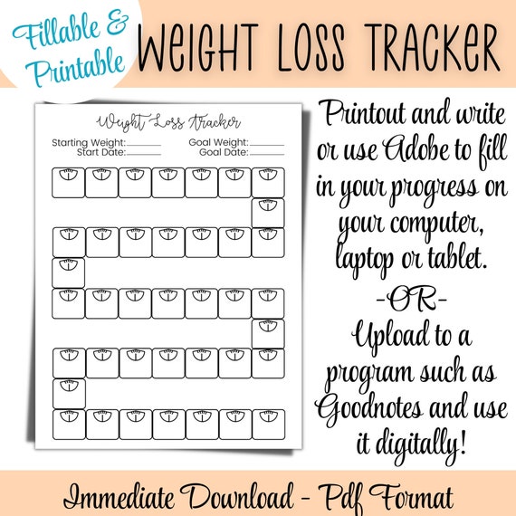 Fillable And Printable Weight Loss Tracker Fillable Tracker Etsy