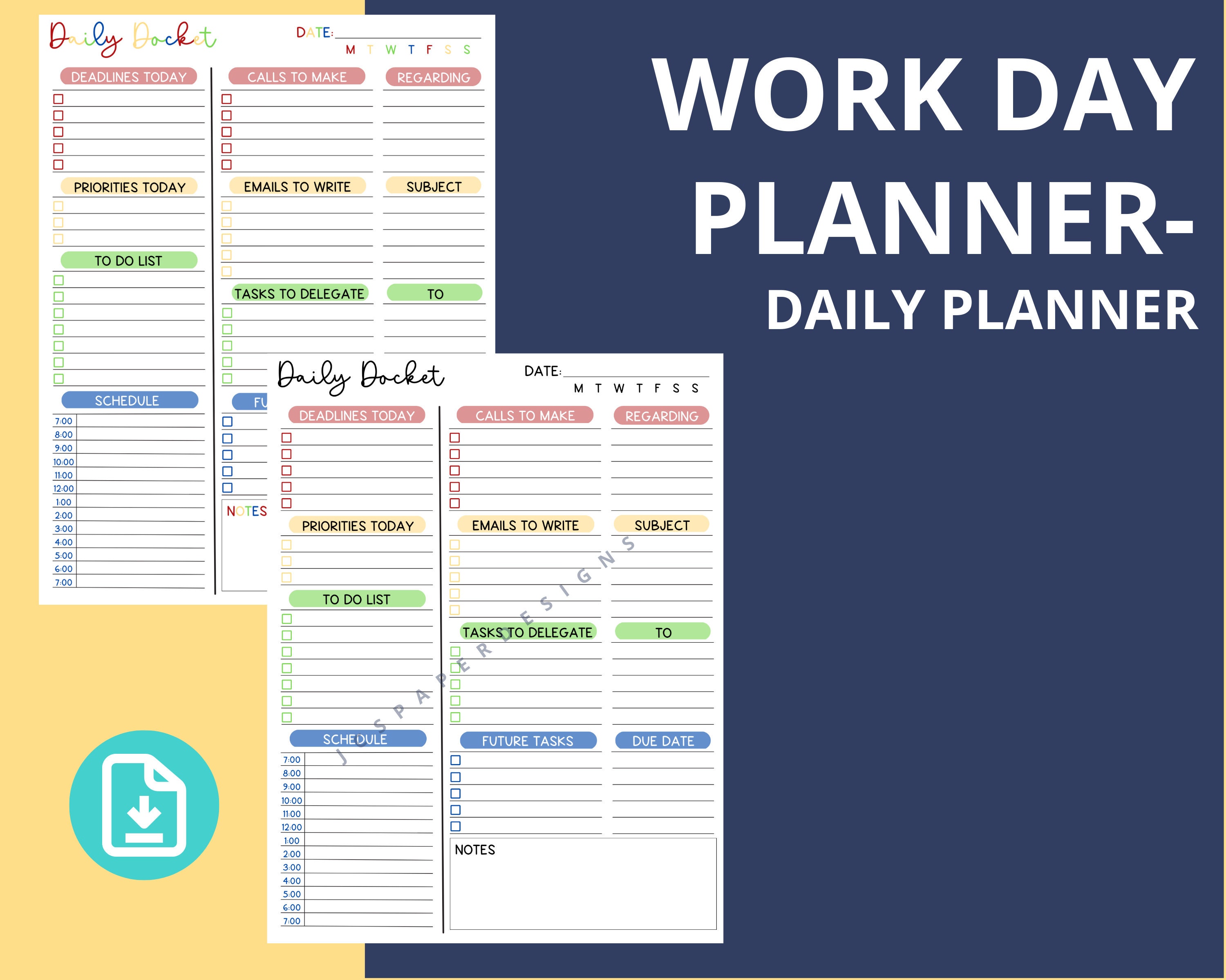Work Day Planner: Daily Docket, Task List (printable PDF) - Etsy