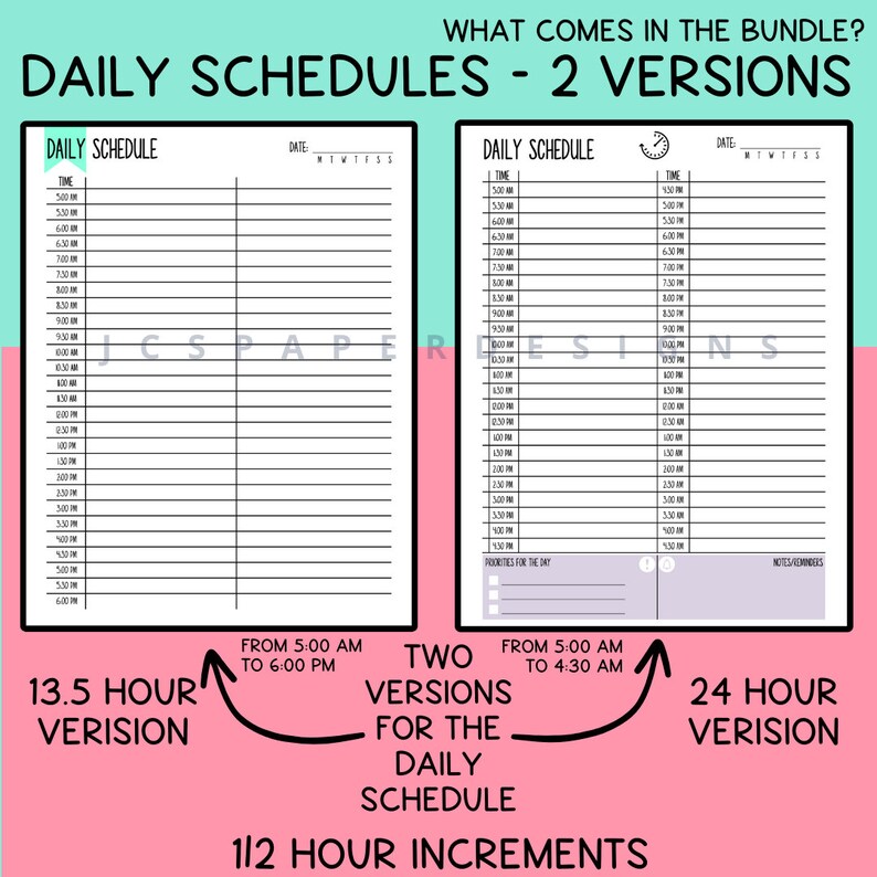 Printable Daily and Weekly Time Schedule Bundle With Monthly Calendar ...