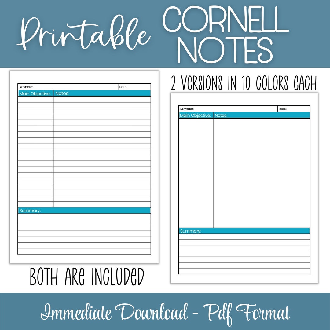 Printable Cornell Notes Page. Note Taking Insert, Cornell Notes ...