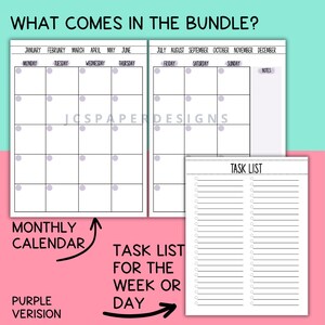 Printable Daily and Weekly Time Schedule Bundle With Monthly Calendar ...