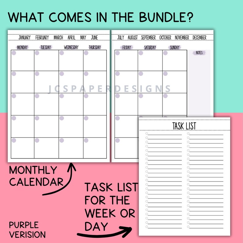 Printable Daily and Weekly Time Schedule Bundle With Monthly Calendar ...