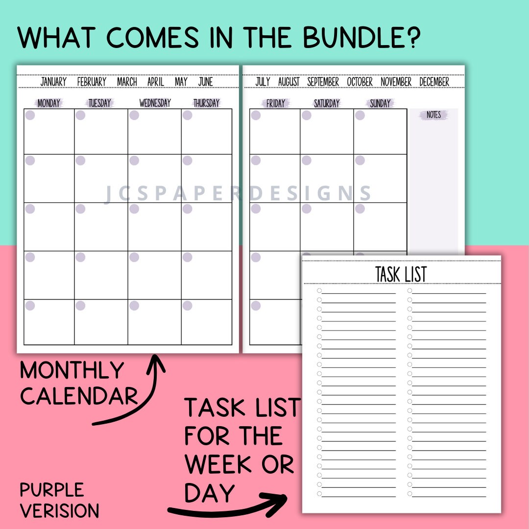 Printable Daily and Weekly Time Schedule Bundle With Monthly Calendar ...