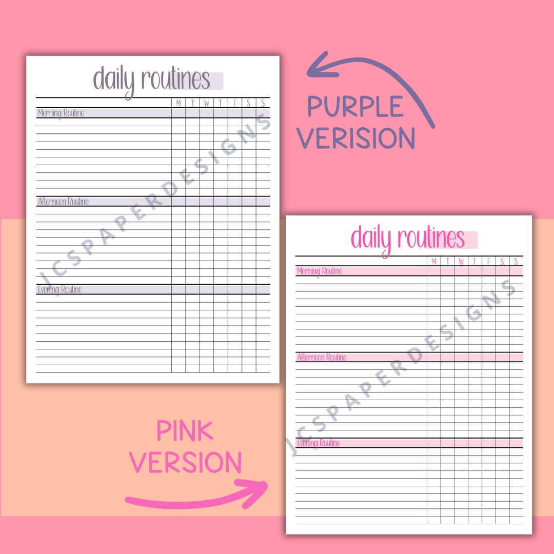 Daily Routine Chart Morning Afternoon Evening Checklist Printable ...