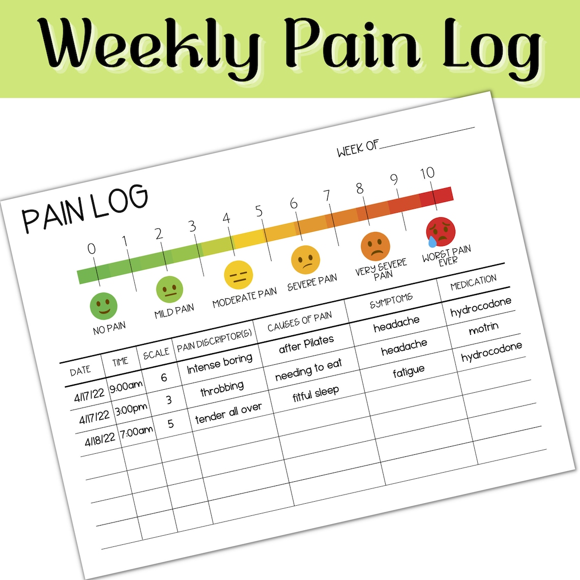 Minimalist Pain Log, Daily Weekly Monthly Pain Tracker, Fibromyalgia ...