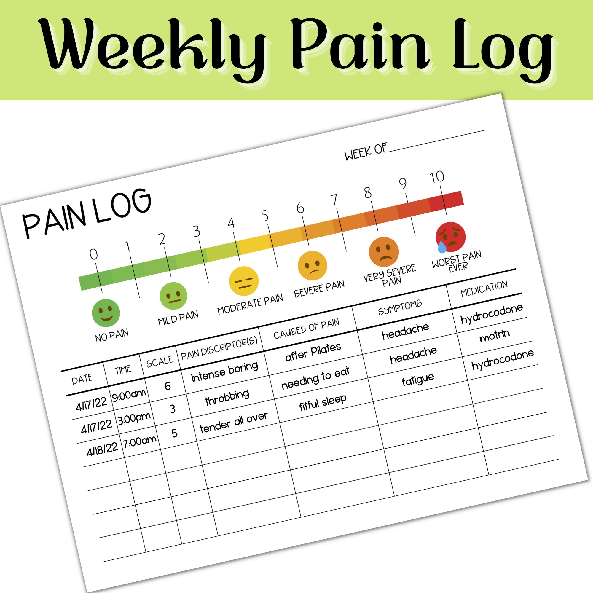 Minimalist Pain Log, Daily Weekly Monthly Pain Tracker, Fibromyalgia ...