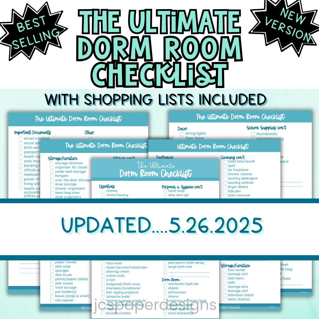 College Dorm Room Essentials Checklist (PDF) - Etsy
