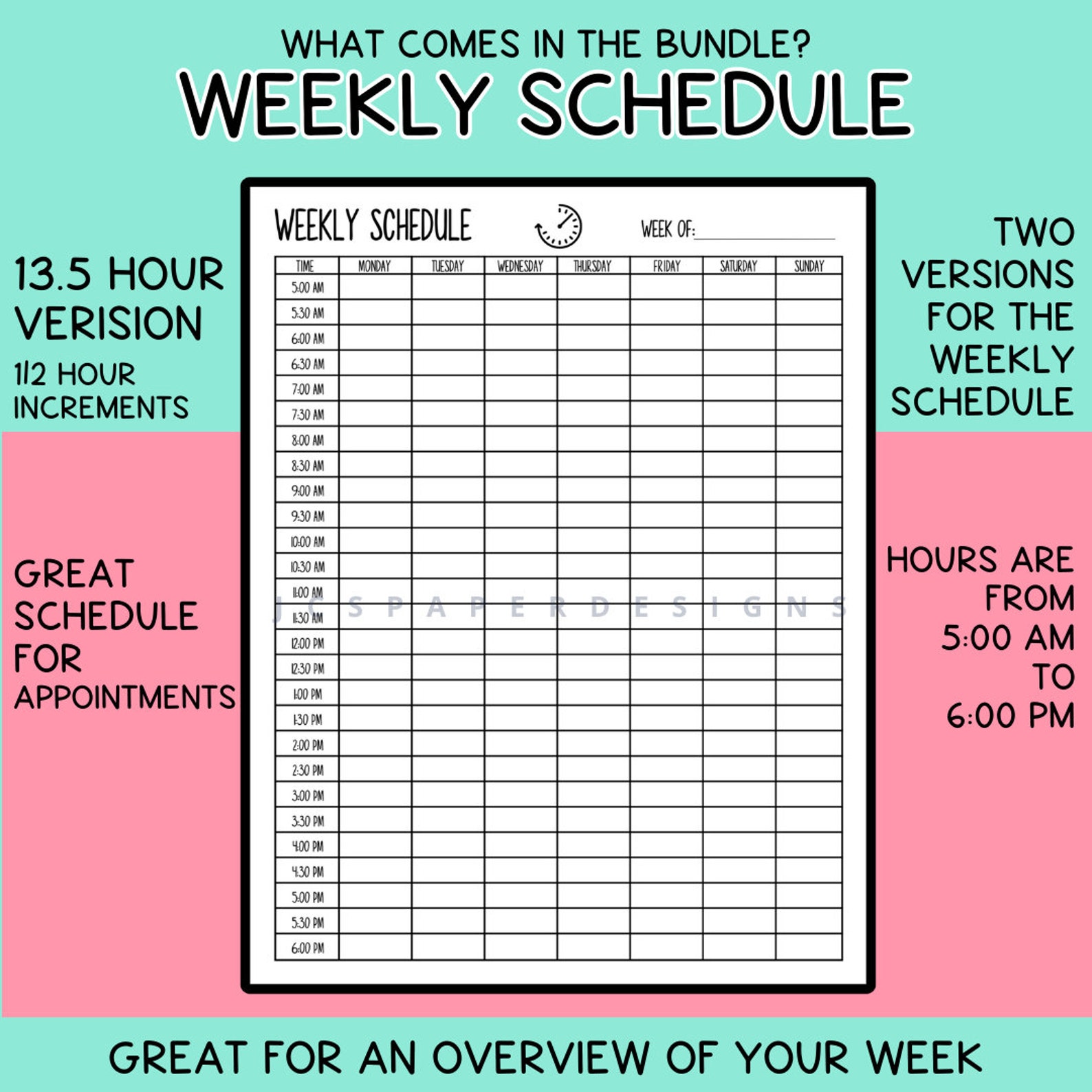 Printable Daily and Weekly Time Schedule Bundle With Monthly Calendar ...