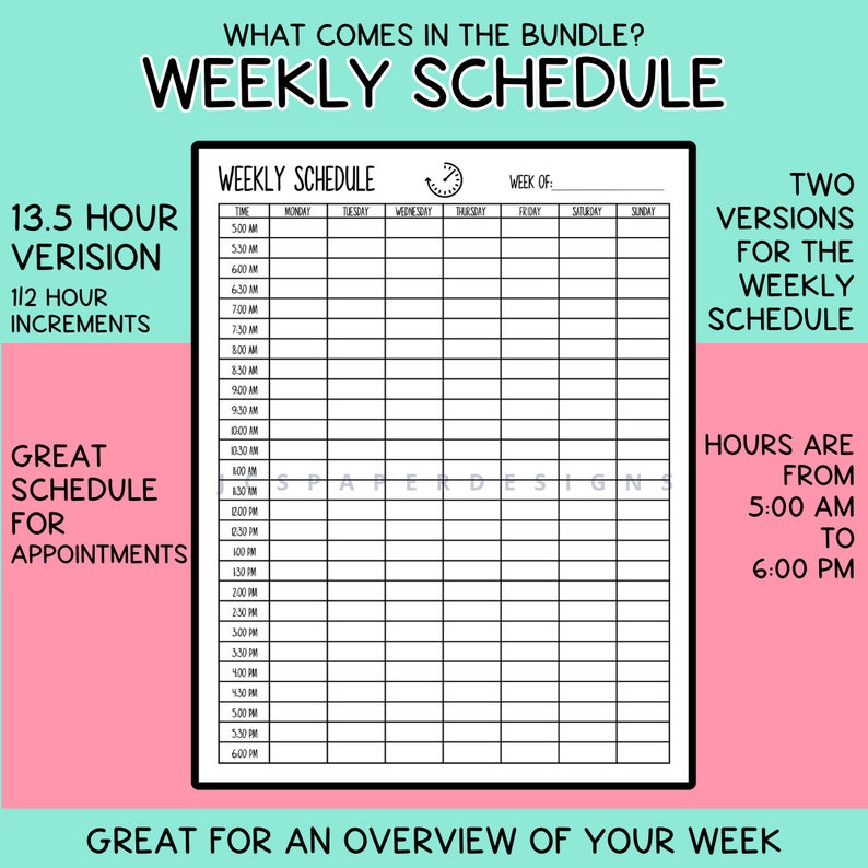 Printable Daily and Weekly Time Schedule Bundle With Monthly Calendar ...