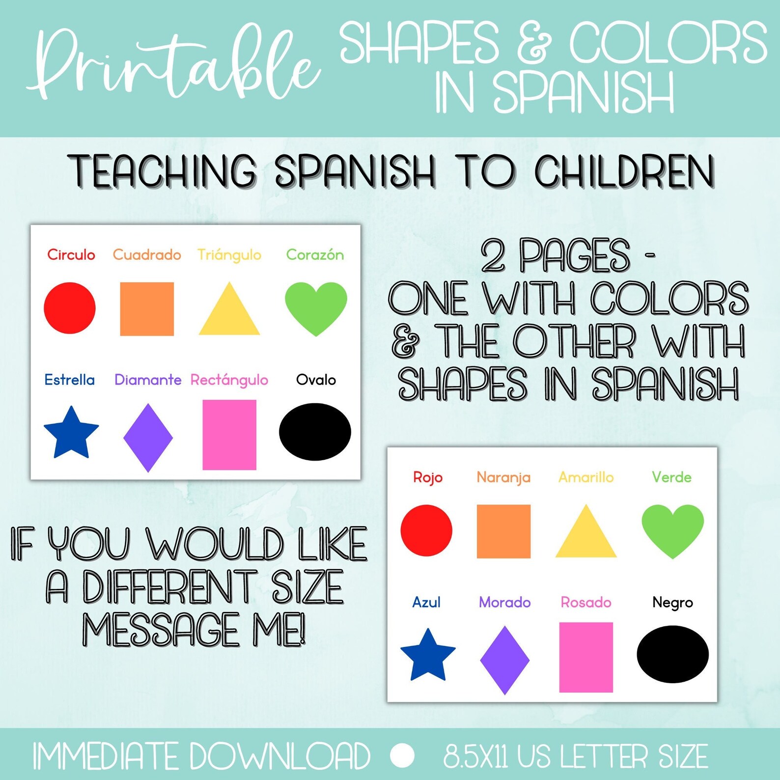 Learn Spanish Colors & Shapes Printable (PDF Download) - Etsy