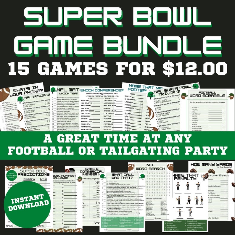 2024 Super Bowl Printable Football Party Game Bundle, NFL Football ...