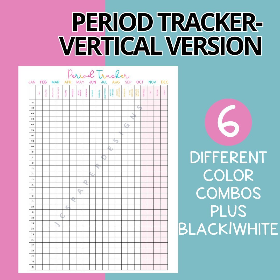 Monthly Printable Period Tracker, Symptom Tracker, Period Journal ...