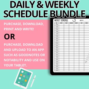 Printable Daily and Weekly Time Schedule Bundle With Monthly Calendar ...