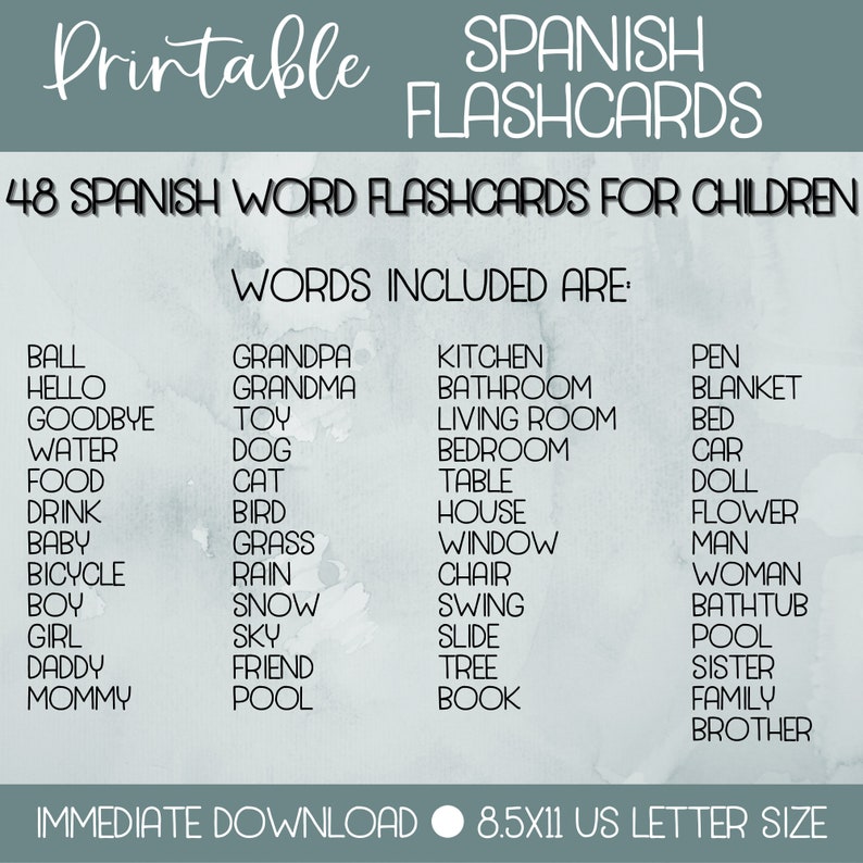 Spanish Flashcards With Pictures: Learn English & Spanish (PDF) - Etsy