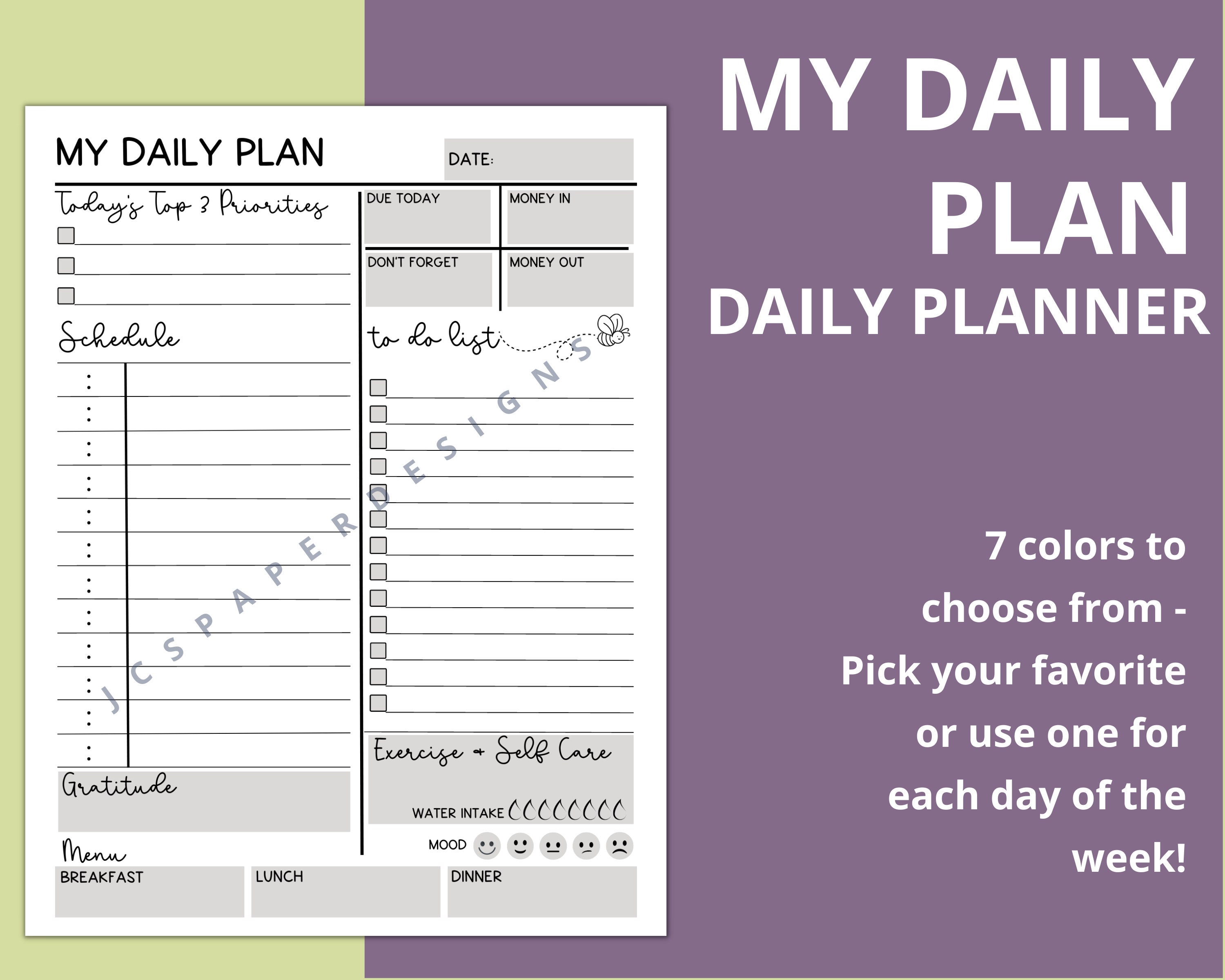 Digital Printable Daily Productivity Planner, My Daily Plan, to Do List ...