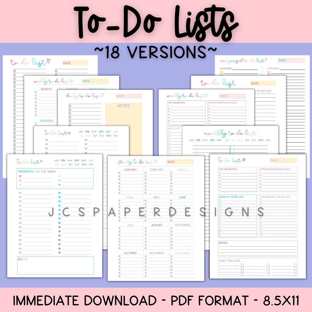 To Do Lists Bundle: Daily, Weekly, Yearly Planner (digital Download) - Etsy