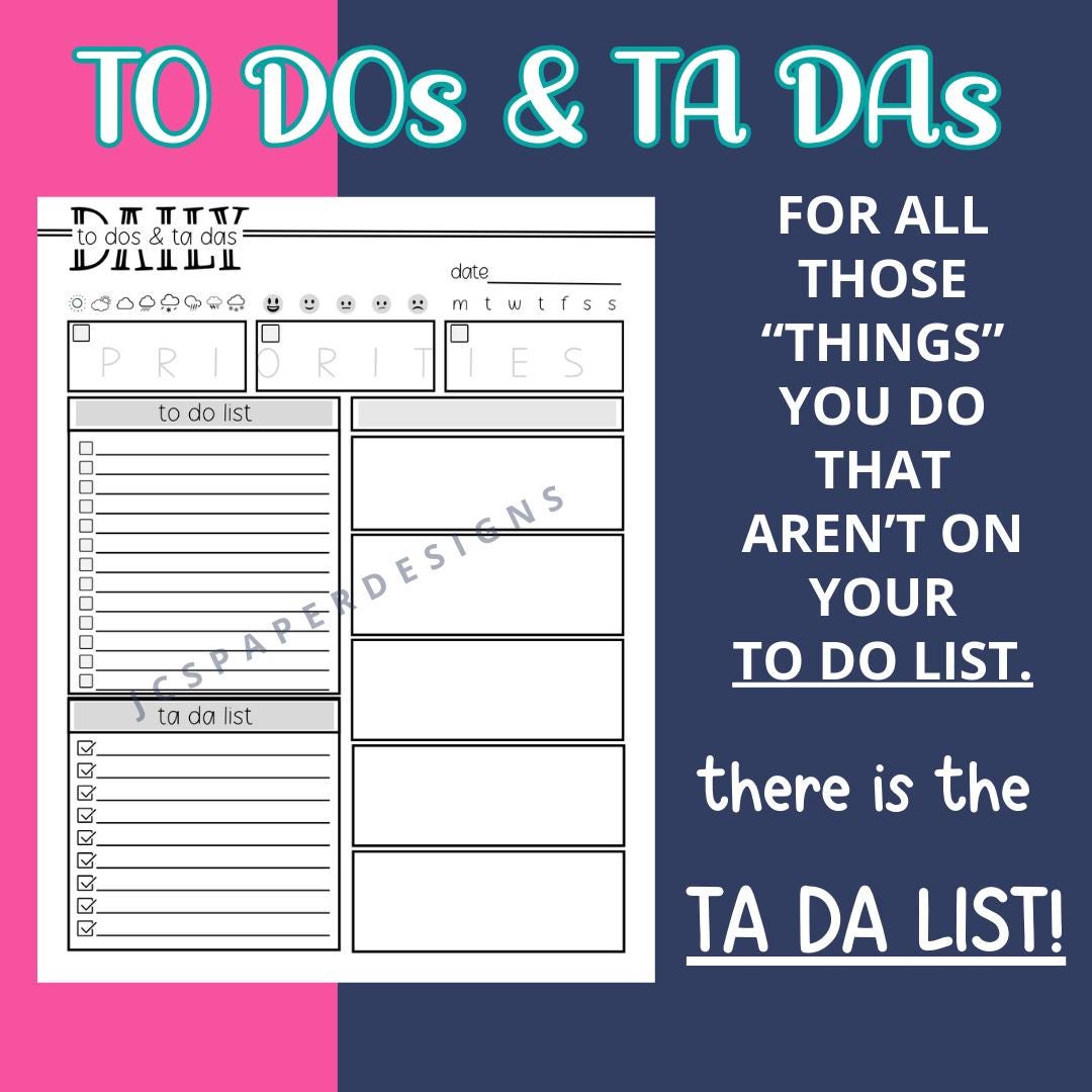 Daily to Do and Ta Da List | Printable Checklist - Etsy Australia