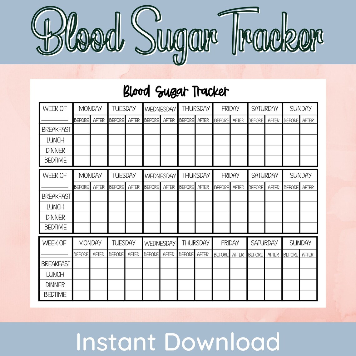 Blood Sugar Tracker Glucose Tracker Diabetes Log Weekly - Etsy Canada