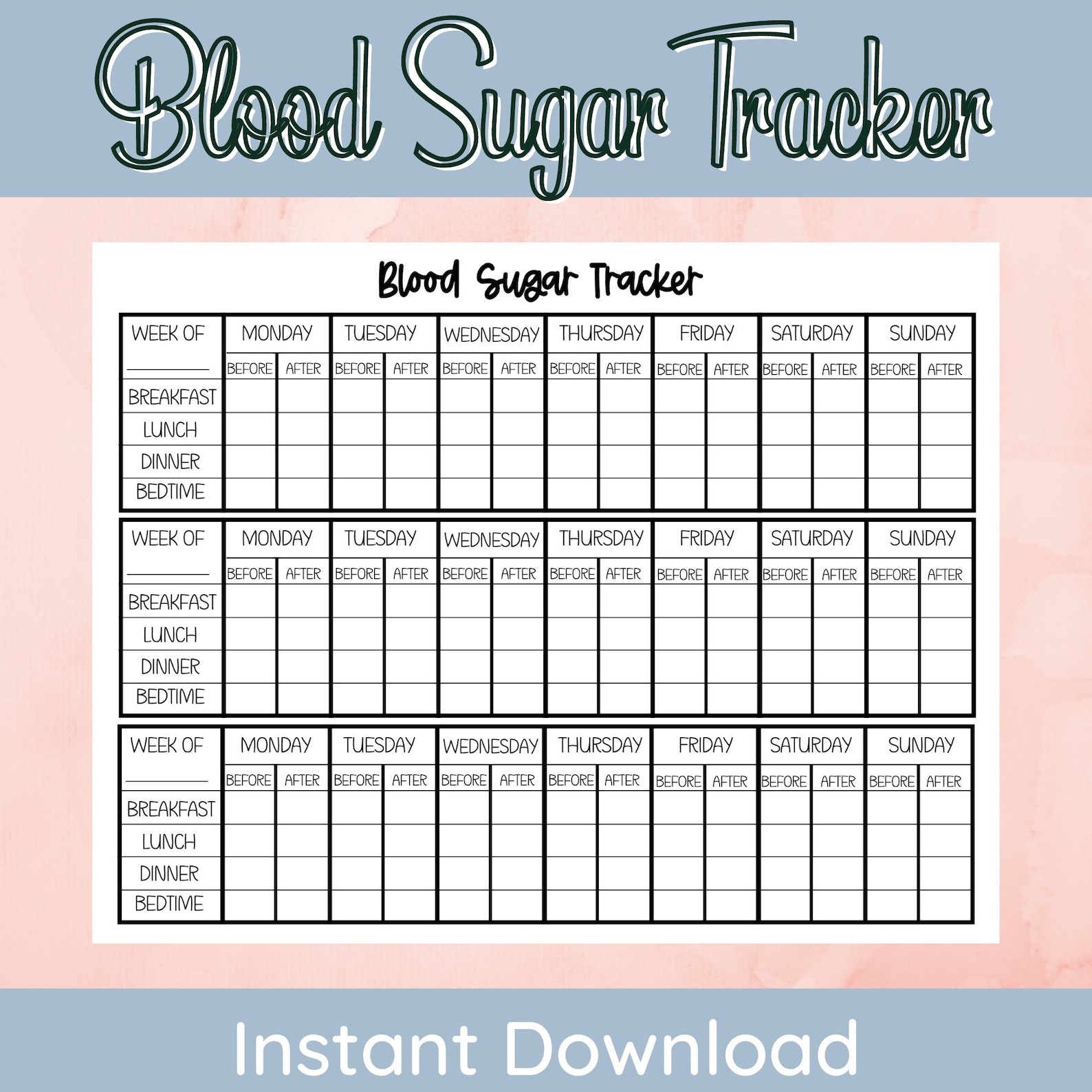 Weekly Blood Sugar Tracker | Glucose Log (PDF Pattern) - Etsy