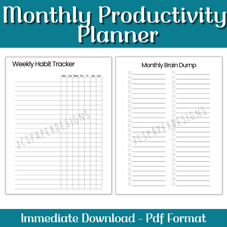 Productivity Monthly Planner Printable Daily Weekly Monthly - Etsy