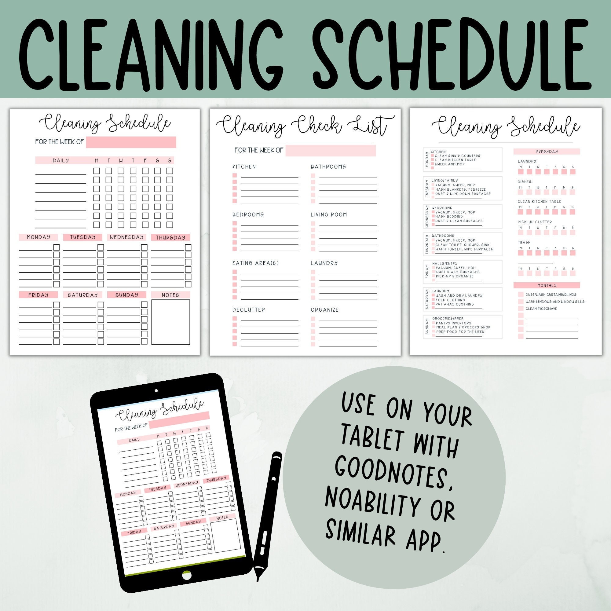 Daly, Weekly, Monthly Cleaning Chart Printable, Cleaning Checklist ...