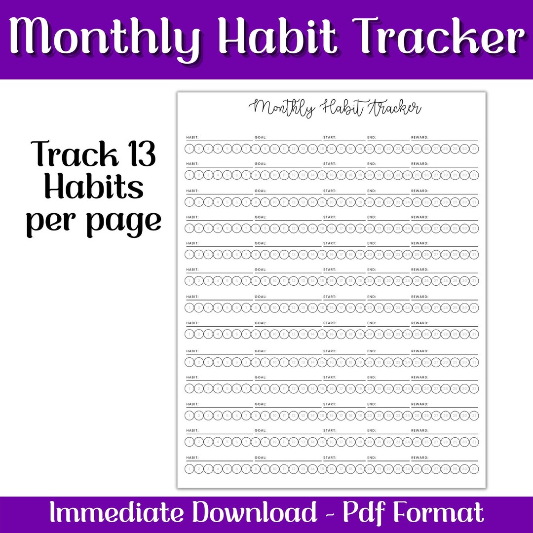 Monthly Habit Tracker Printable: Goal Planner (digital Download) - Etsy