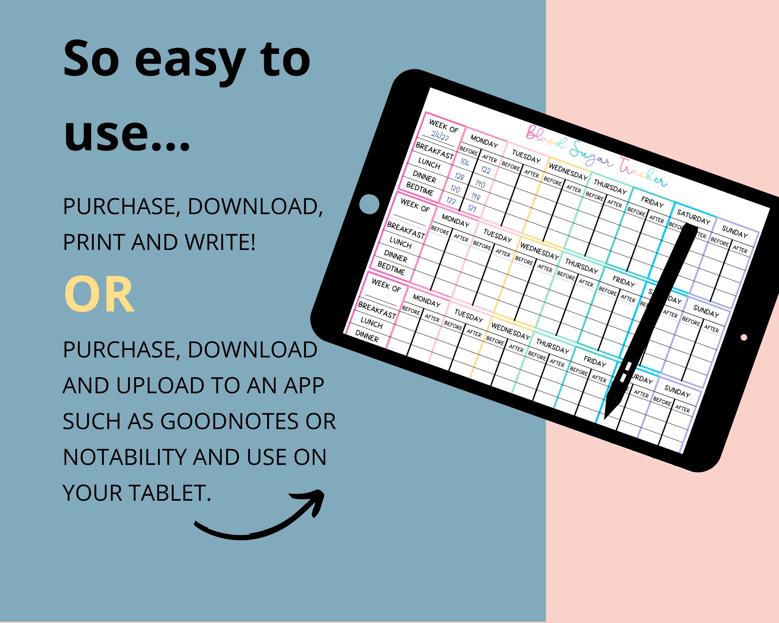 Blood Sugar Tracker, Glucose Tracker, Diabetes Log, Weekly Sugar ...