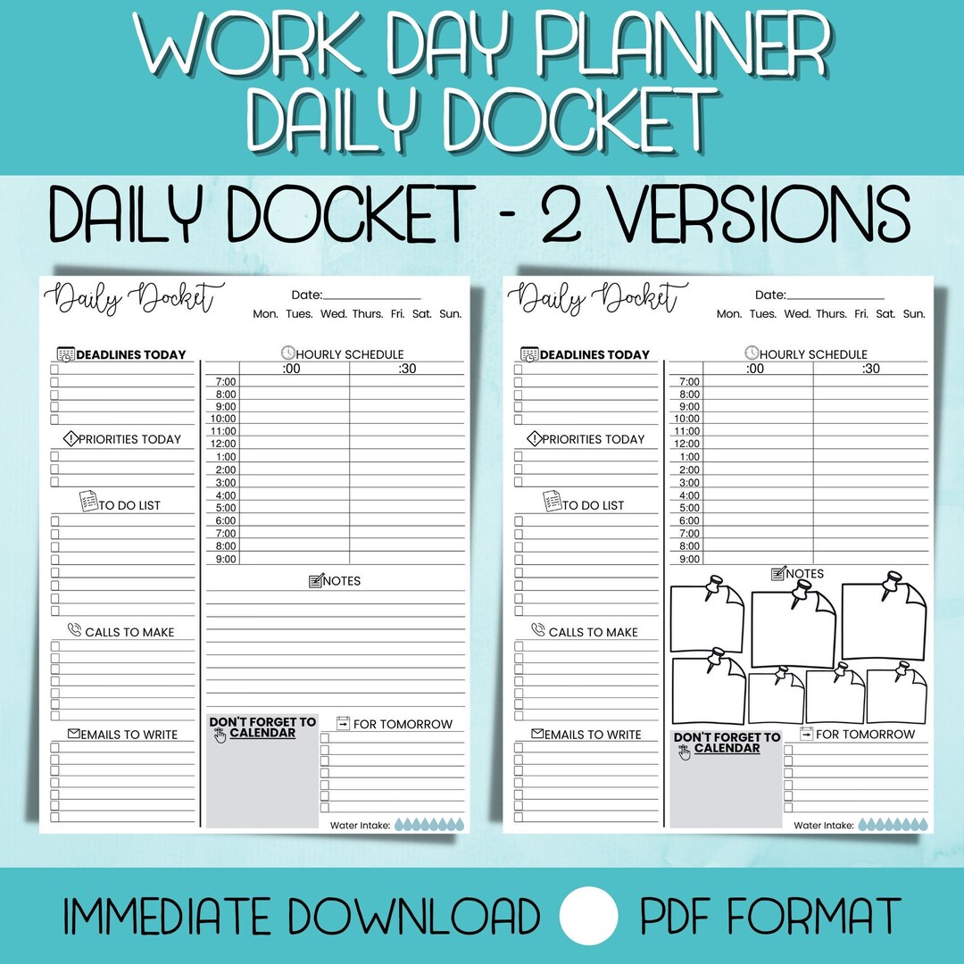Daily Docket, Work Day Planner, Work Day Organizer, Office Planner ...