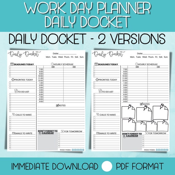 Daily Docket Work Day Planner Work Day Organizer Office - Etsy