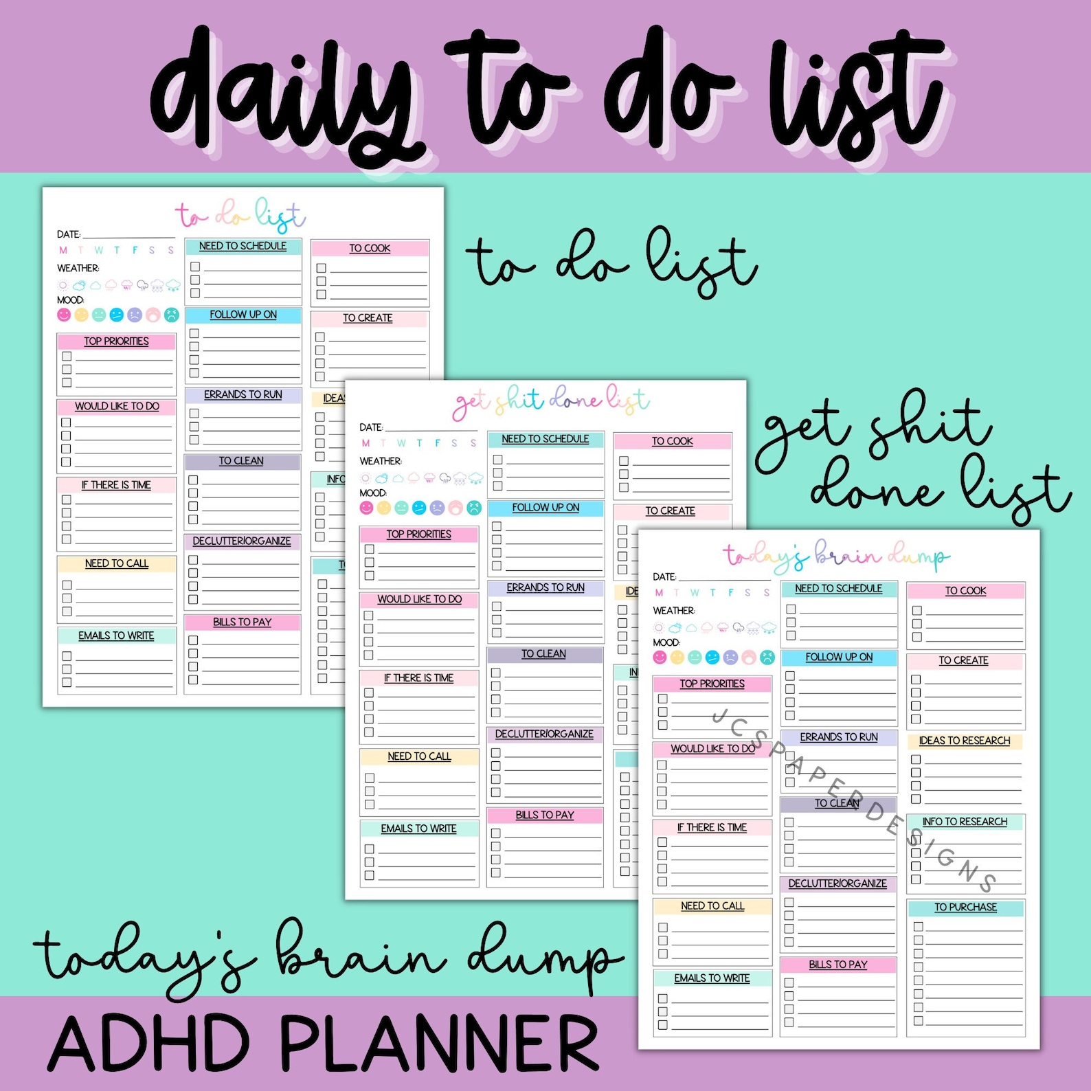 ADHD Daily Planner: Brain Dump, To-do List (digital Download) - Etsy