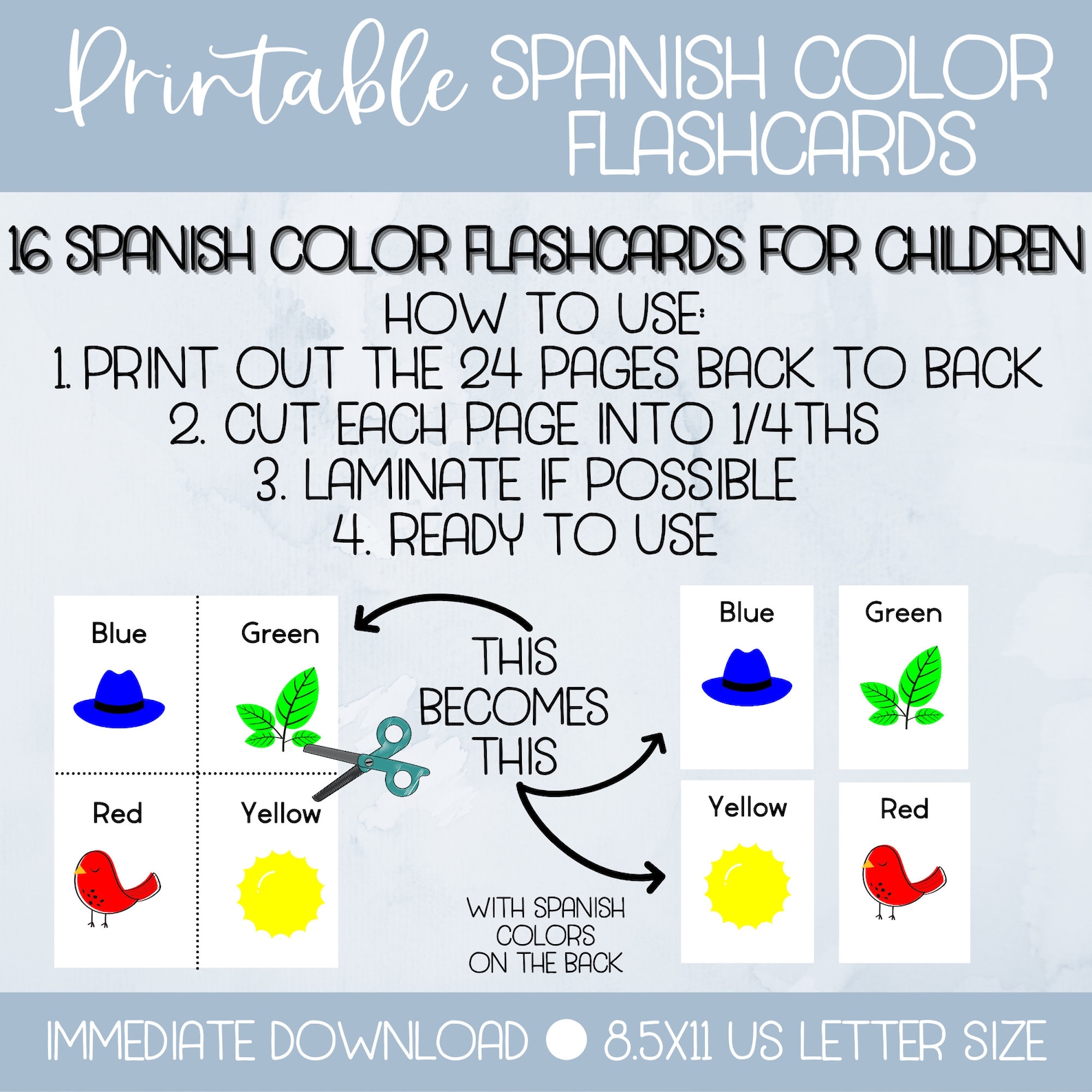 Spanish Color Flashcards: Educational Printable for Kids (PDF) - Etsy