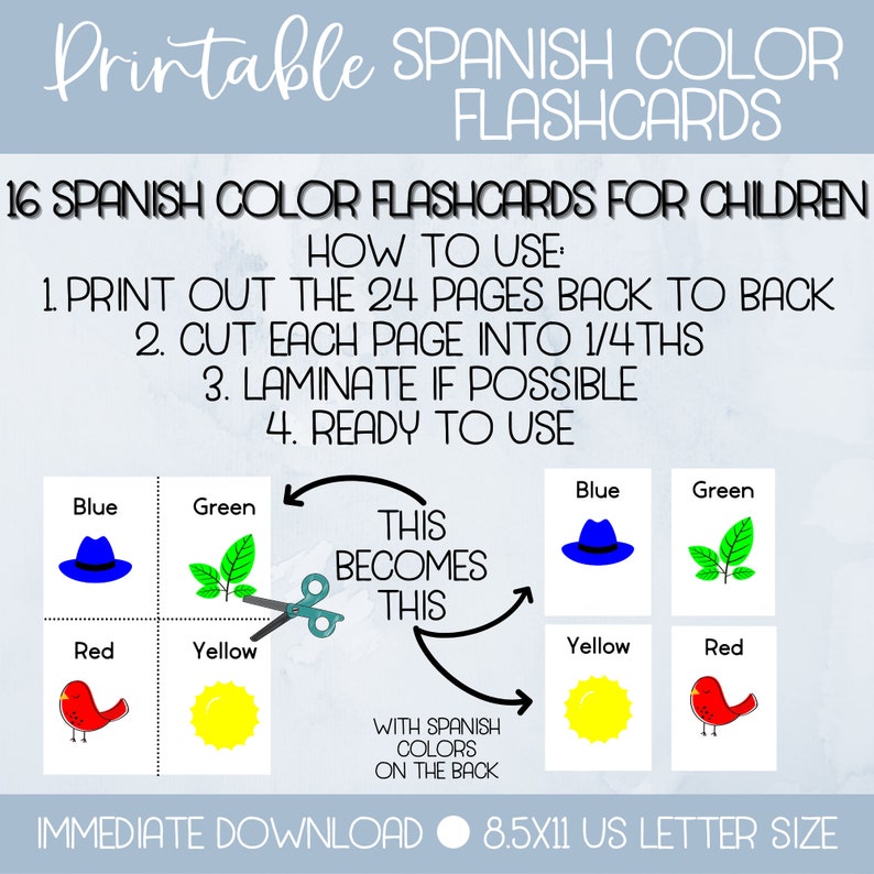 Spanish Color Flashcards: Educational Printable for Kids (PDF) - Etsy
