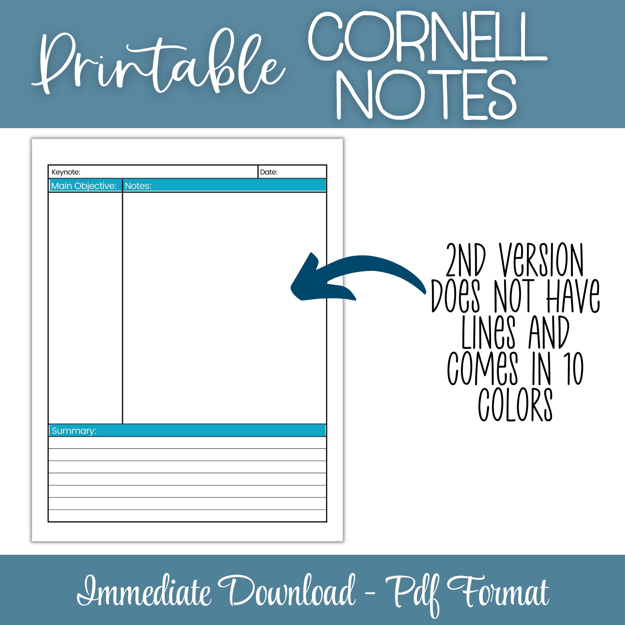 Printable Cornell Notes Page. Note Taking Insert, Cornell Notes ...