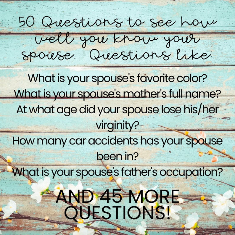 How Well Do You Know Your Spouse Game: 50 Questions (printable) - Etsy