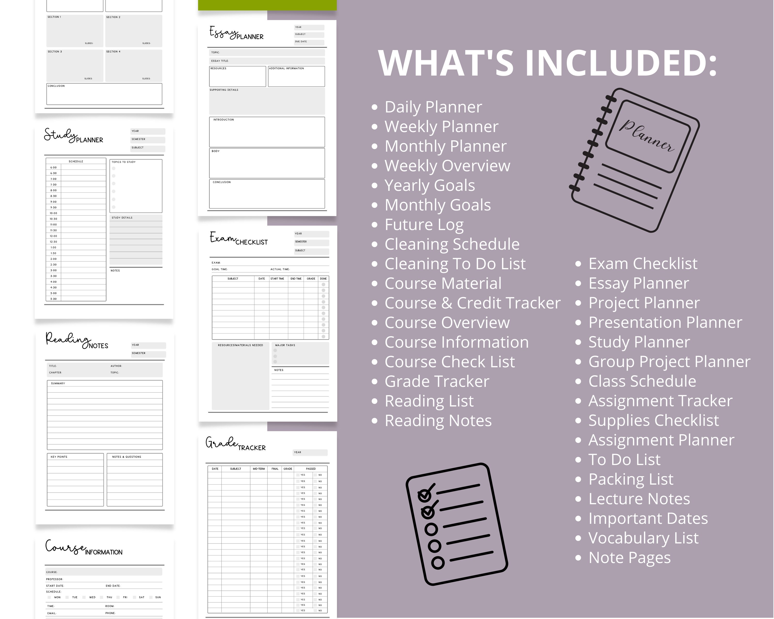 College High School Student Planner, Course Organization, Grade Tracker ...