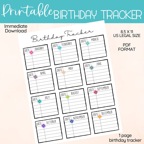 Birthday Tracker Birthday Reminder Birthday Log Birthday - Etsy