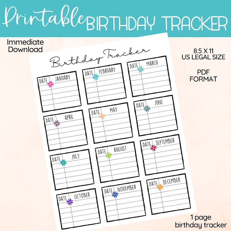 Birthday Tracker Birthday Reminder Birthday Log Birthday - Etsy