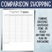 Printable Shopping Price Comparison List, Grocery Shopping Price Book ...