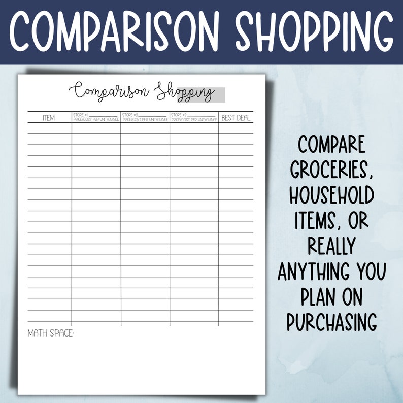 Printable Shopping Price Comparison List & Tracker (PDF Download) - Etsy