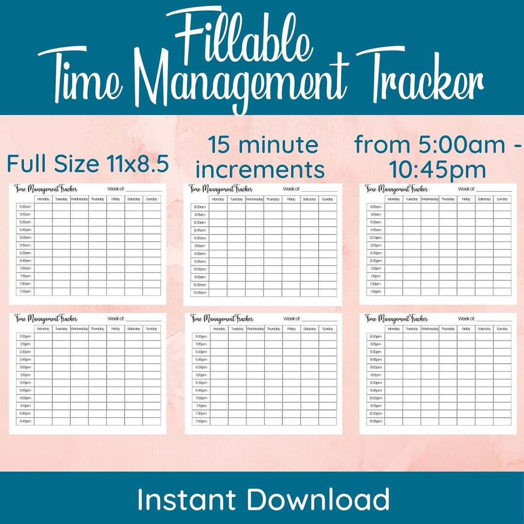 Weekly Time Management Tracker: Fillable 15-minute Log (digital ...