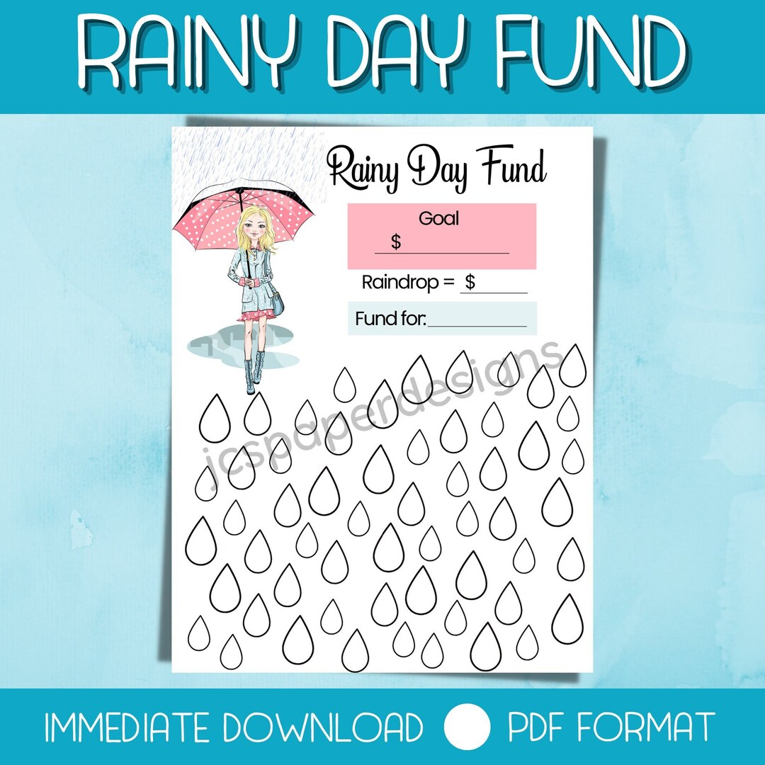 Rainy Day Fund Savings Tracker Money Challenge Printable Emergency Fund ...