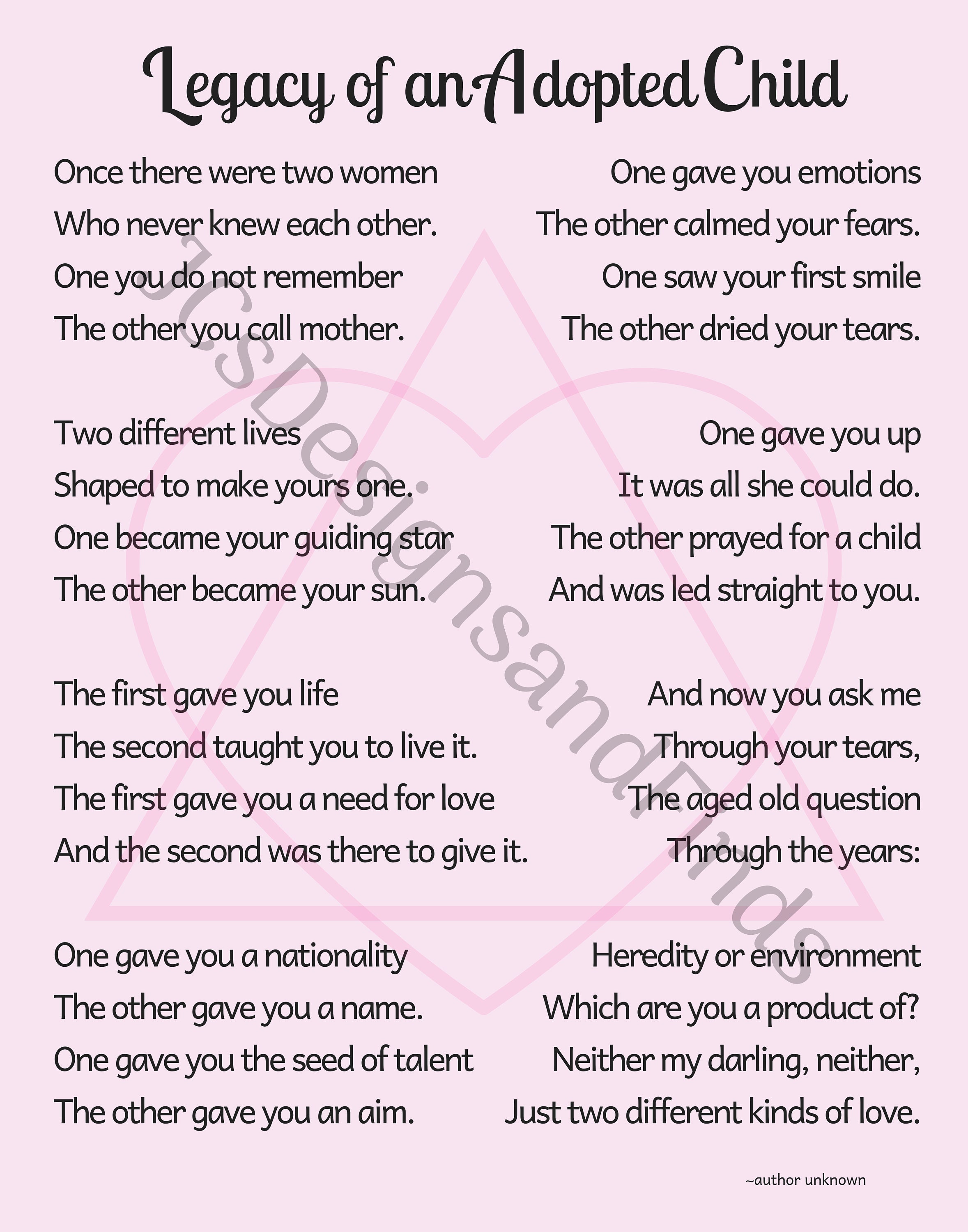Adoption Poem Art Print: Legacy of an Adopted Child (digital Download ...