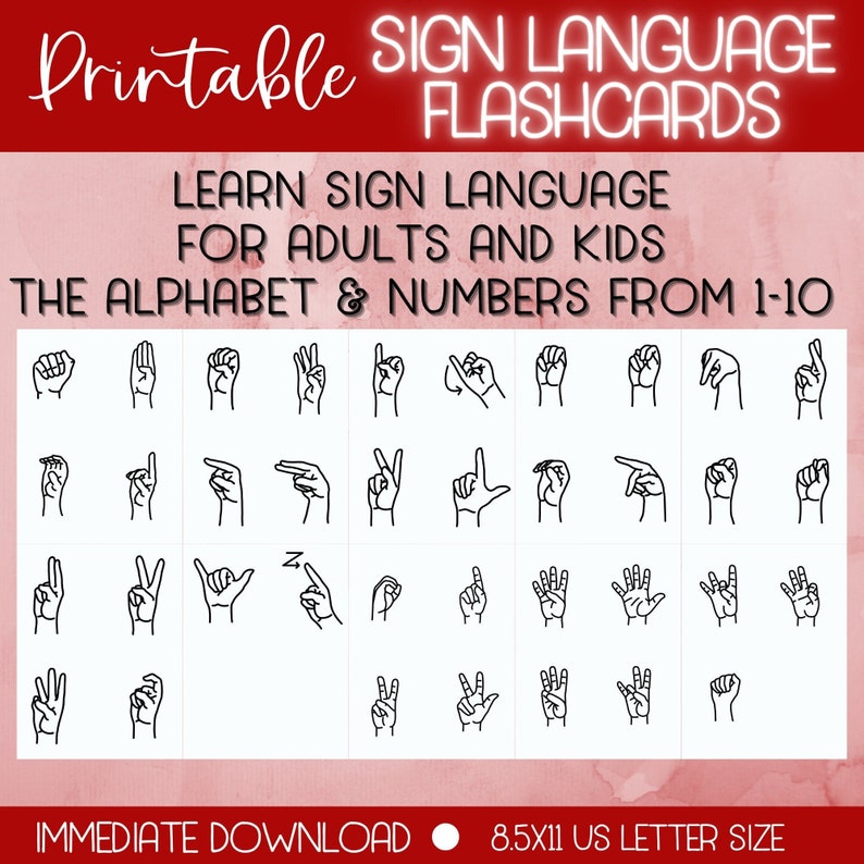 ASL Flashcards Educational Sign Language Learn to Sign Cards Signals ...