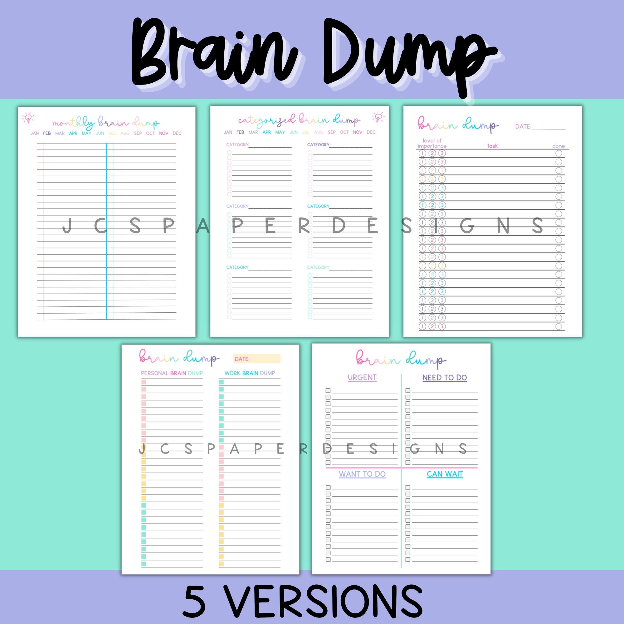 Printable Brain Dump Bundle Task List Eisenhower Matrix - Etsy