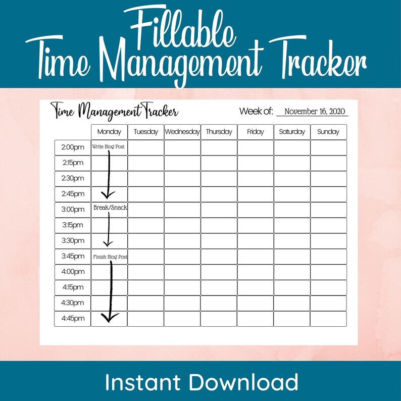 Weekly Time Management Tracker: Fillable 15-minute Log (digital ...